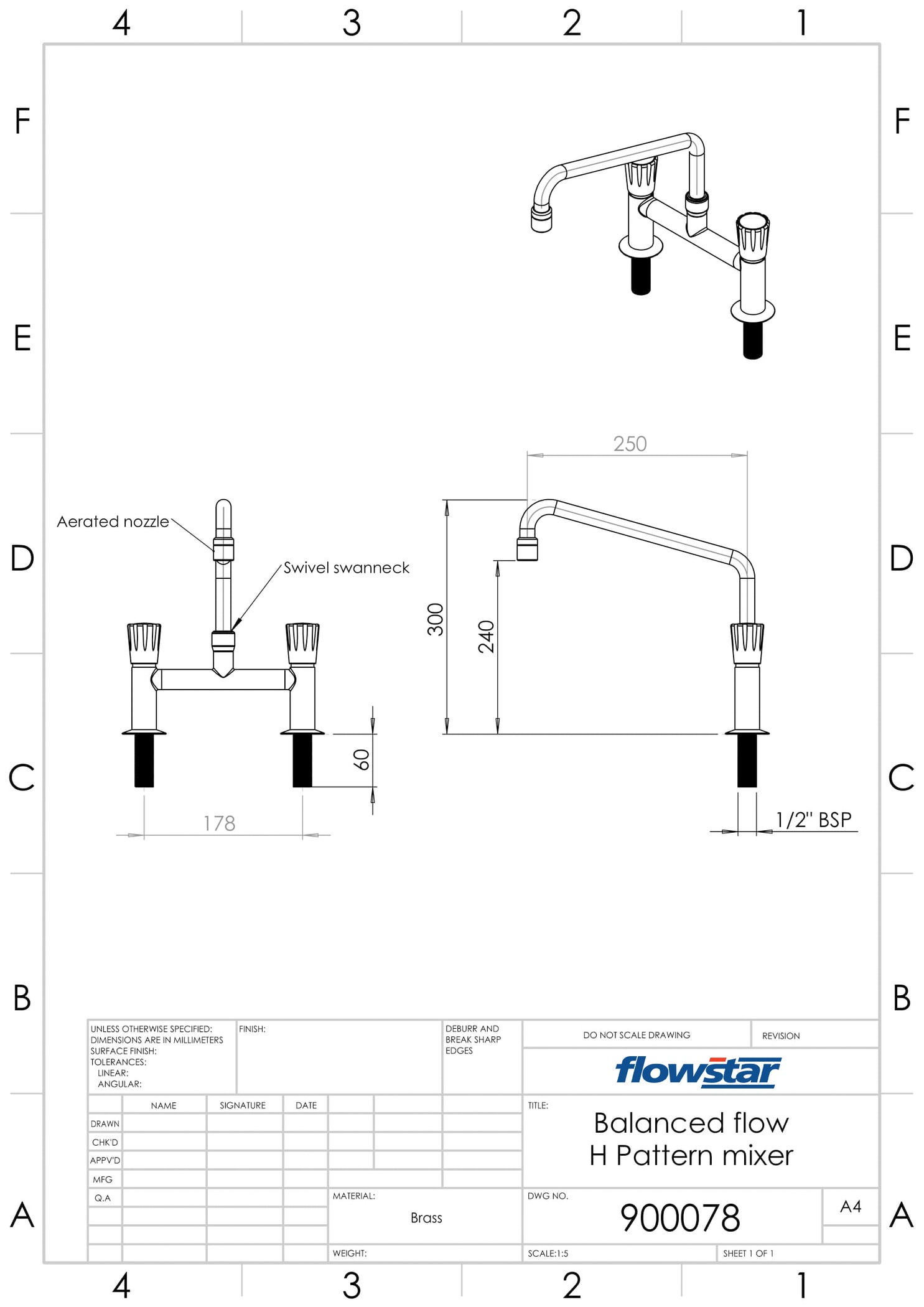 900078 - H Pattern Mixer Tap With Movable Swan Neck and Aerator Nozzle ...